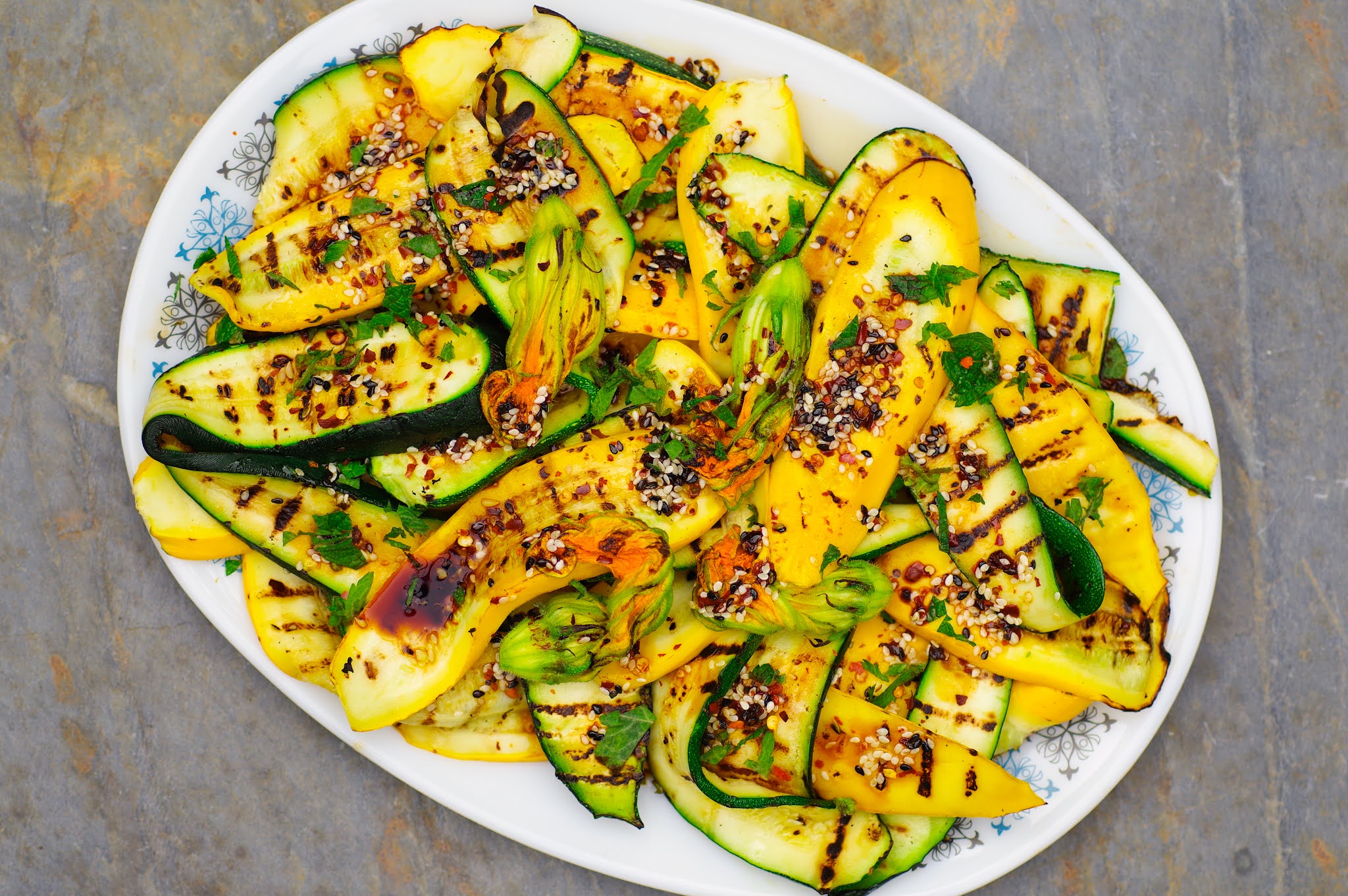 Grilled Courgettes & Chili Sesame Dressing |Euphoric Vegan