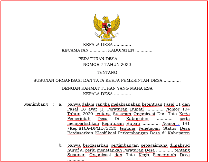 [TERBARU] Contoh PERDES Tentang SOTK Pemerintah Desa Tahun 2021, Format ...