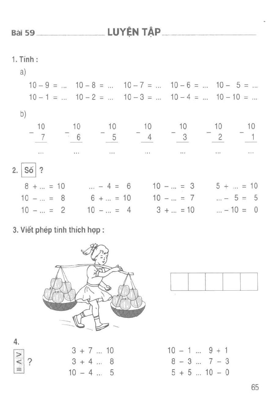Vở Bài Tập Toán Lớp 1 Tập 1 - Phép Trừ Trong Phạm Vi 10