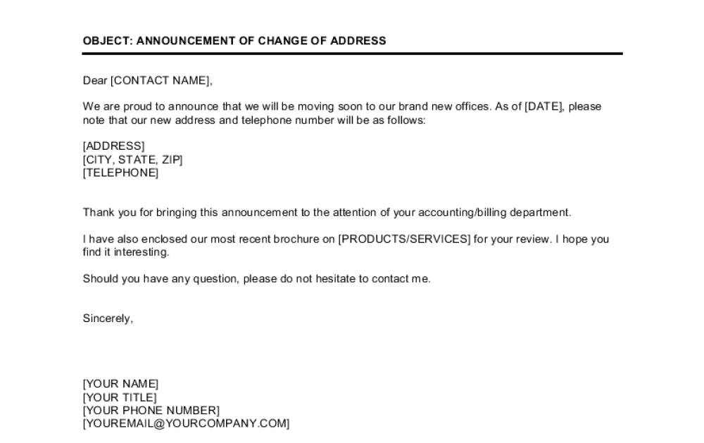 Address Change Announcement Template ~ Certificate Letter