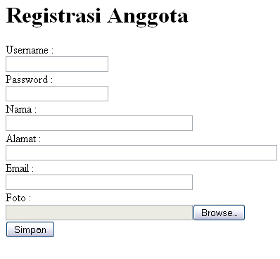 Contoh Aplikasi Web Registrasi Sederhana Menggunakan PHP MySQL