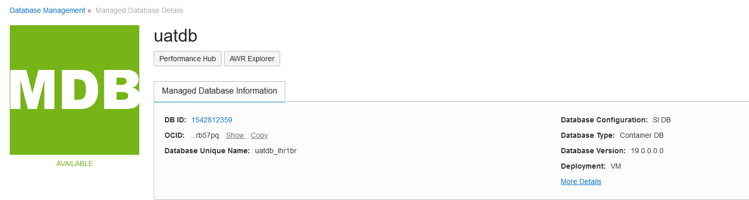 A! Help: Enabling Database Management on DBCS VM DB
