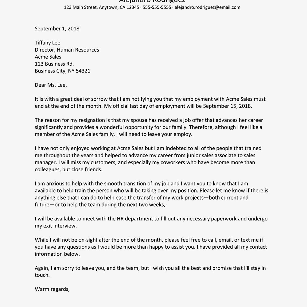 Resignation Letter Due To Relocation - Formal Letters