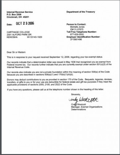 Irs 501C3 Determination Letter ~ Thankyou Letter