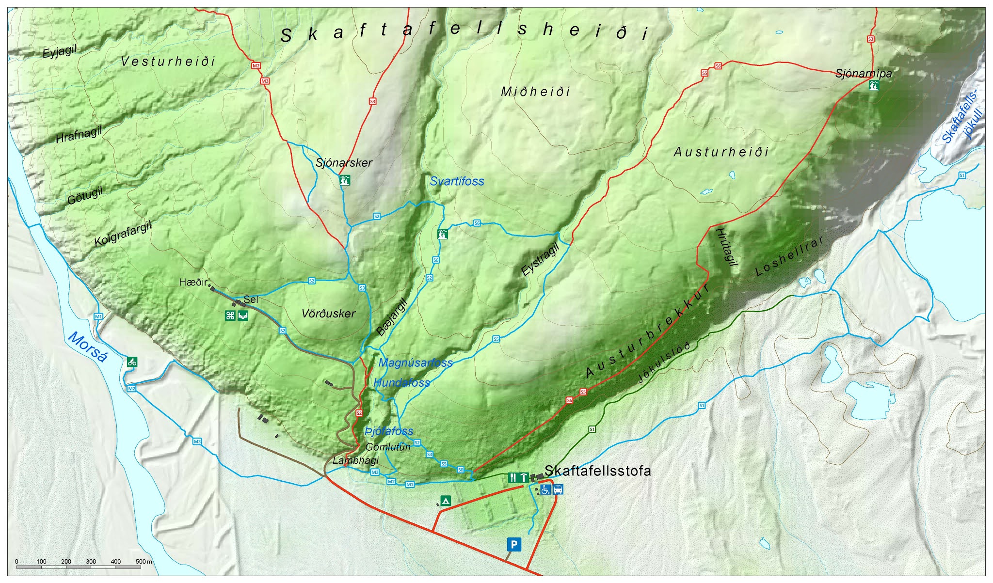 Mapa 1 del Parque Nacional Skaftafell.