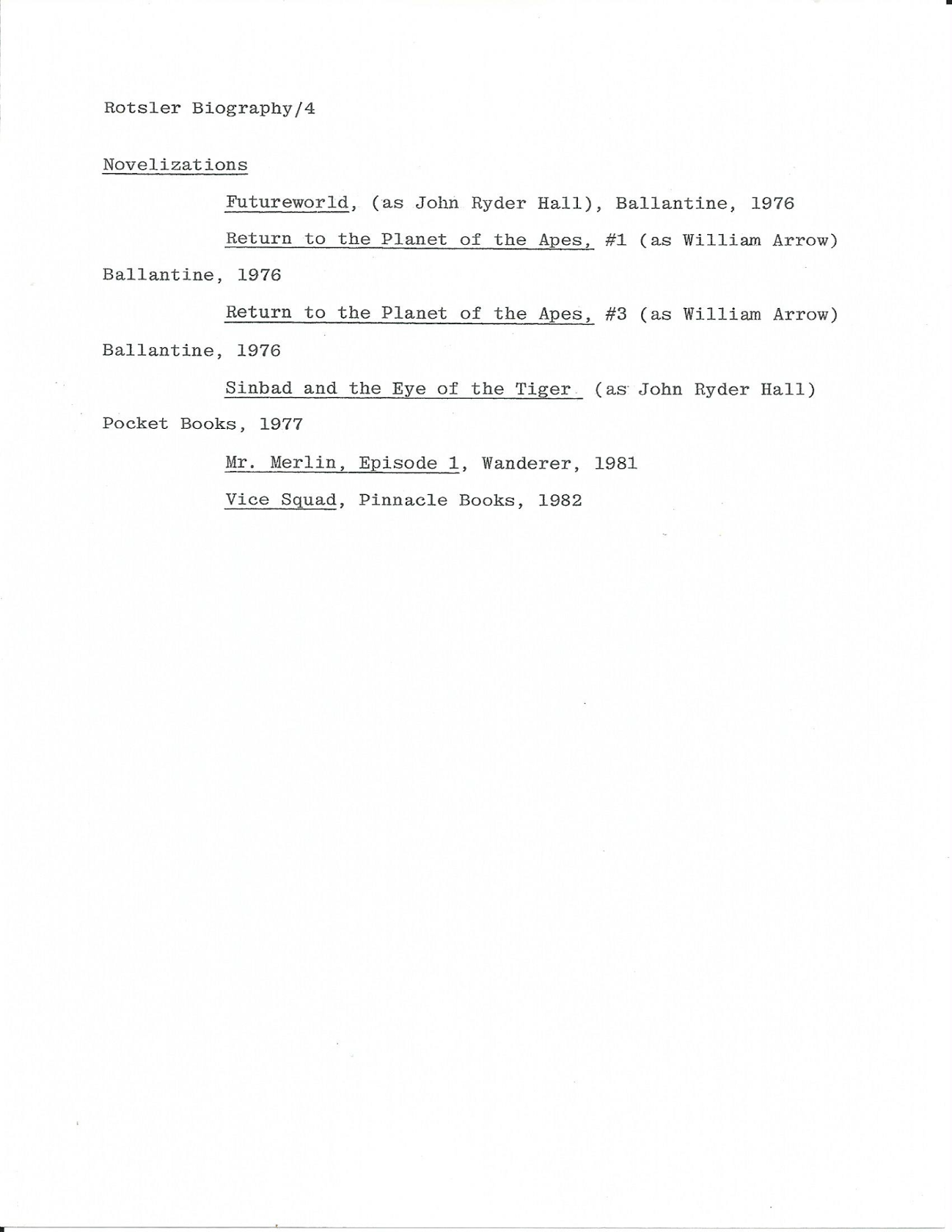 William "Bill" Rotsler: A Celebration : William Rotsler's Resume (Circa ...