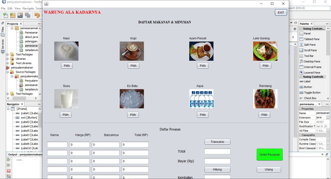 Source Code Aplikasi Penjualan Makanan Menggunakan NetBeans - HidGanz