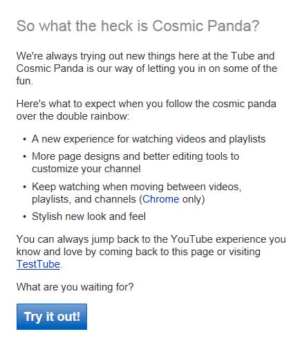 NOTICIA: Ya está disponible la versión Cosmic Panda en Youtube