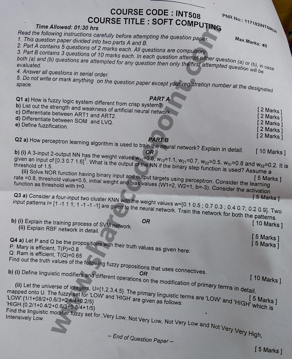 Int508 Soft Computing Mid Term Exam Question Paper Int 508 Lpu Question Paper