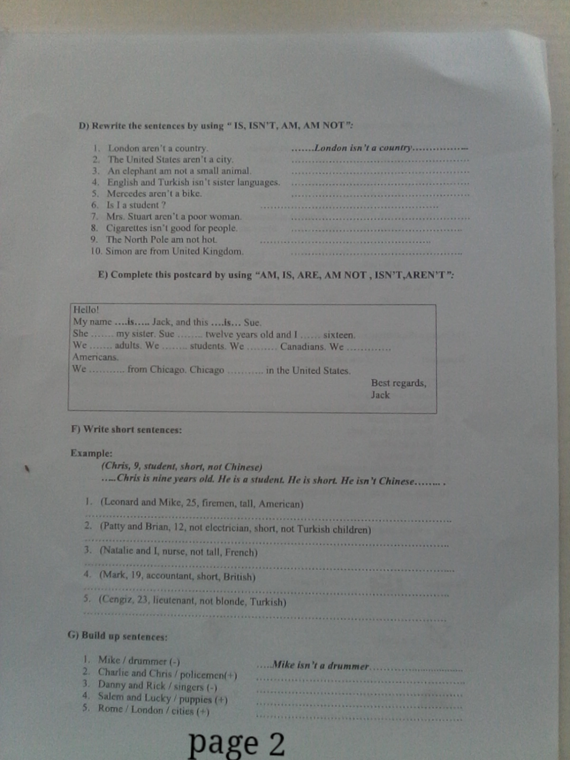 English Homework - Grade7