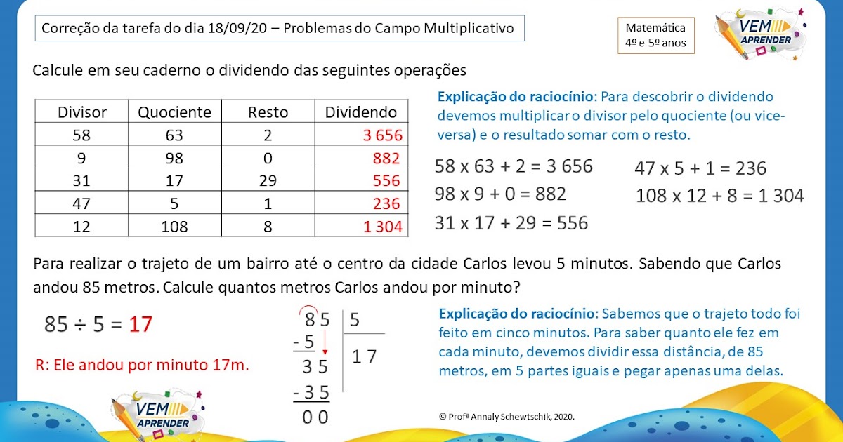 Correção da Tarefa do dia 18/09 - Problemas do Campo Multiplicativo ... Correção da Tarefa do dia 18/09 - Problemas do Campo Multiplicativo ...