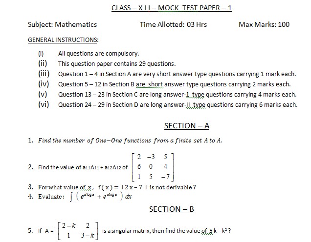 kvasnapsmaths.blogspot.in: XII - MATHS : MOCK TEST PAPER - 1 : 2017-18