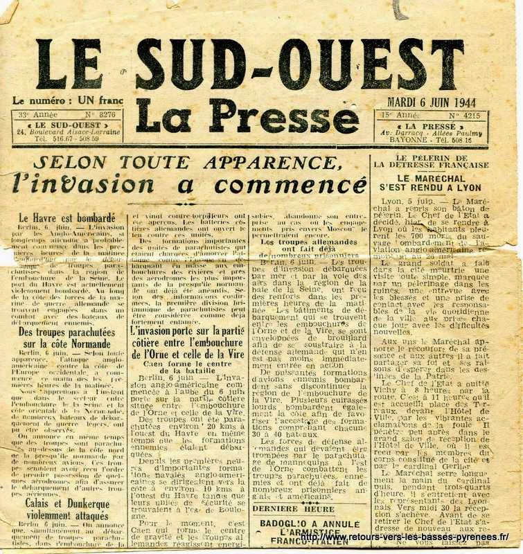 6 JUIN 1944: Journaux du 06, 07 et 12 juin 44