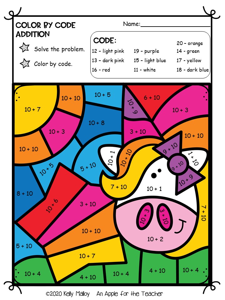 An Apple For The Teacher: Unicorn Color By Number
