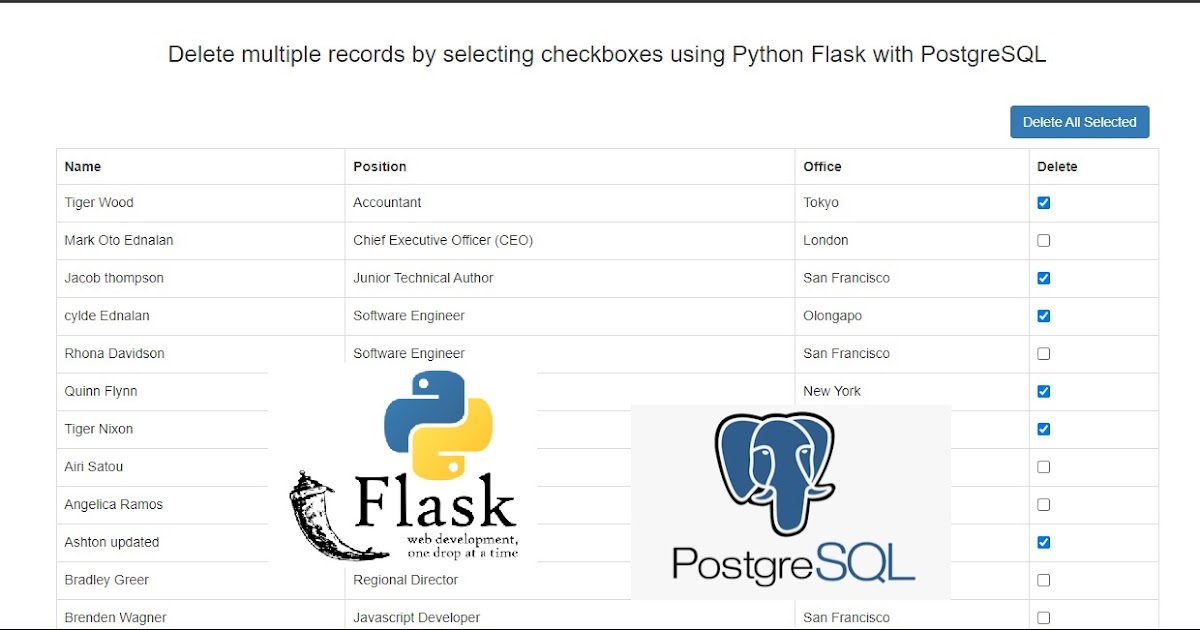 Delete multiple records by selecting checkboxes using Python Flask with ...