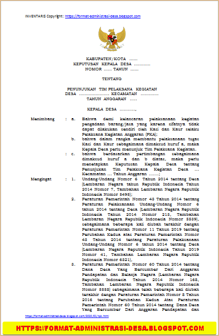 Contoh SK TPK Desa Tahun 2022 (Doc dan PDF) | FORMAT ADMINISTRASI DESA