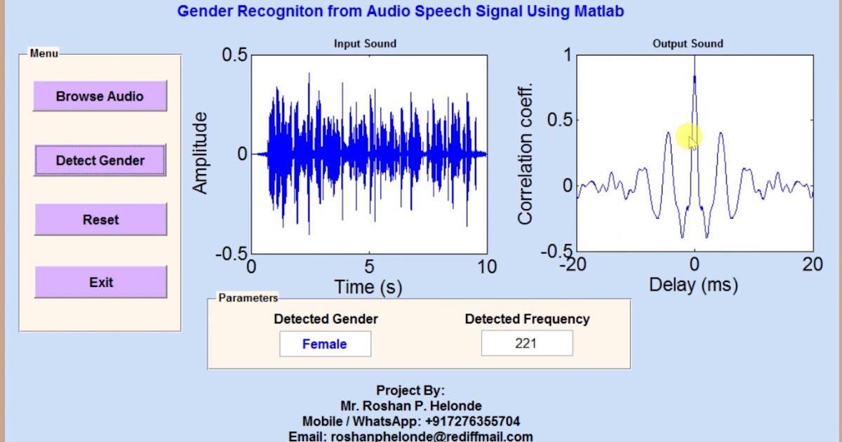 Gender Recognition From Speech Signal Matlab Project With Source Code