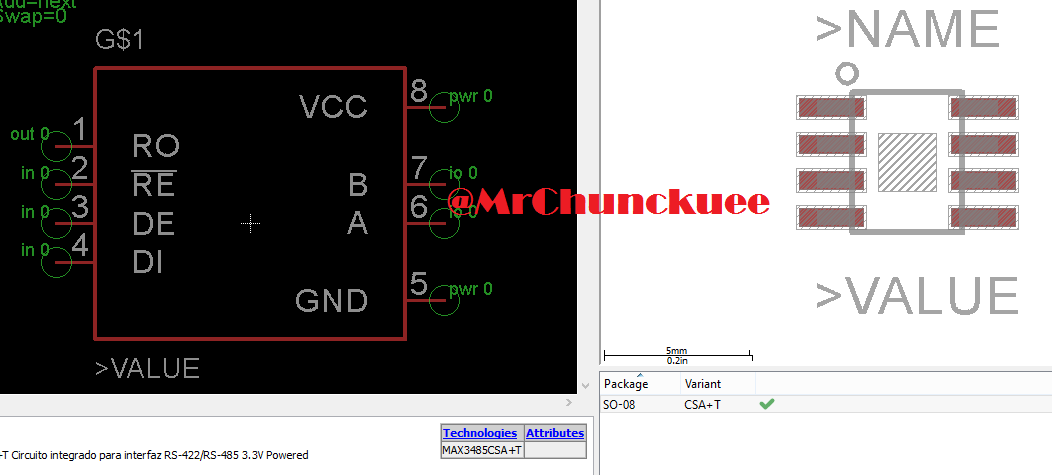 Librerías para Eagle: MAX3485 - Circuito integrado para interfaz RS-485