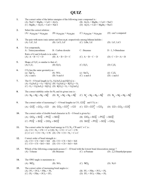 CHEMICAL BONDING QUIZ ~ CHEMISTRY BY MUKESH SHARMA