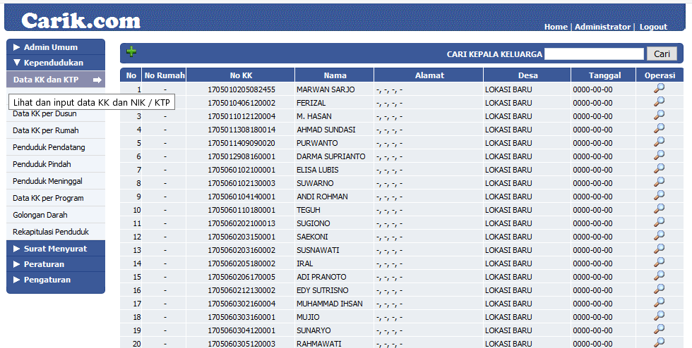 Mengedit data Kartu Keluarga (KK) pada Aplikasi Administrasi Desa Carik.com