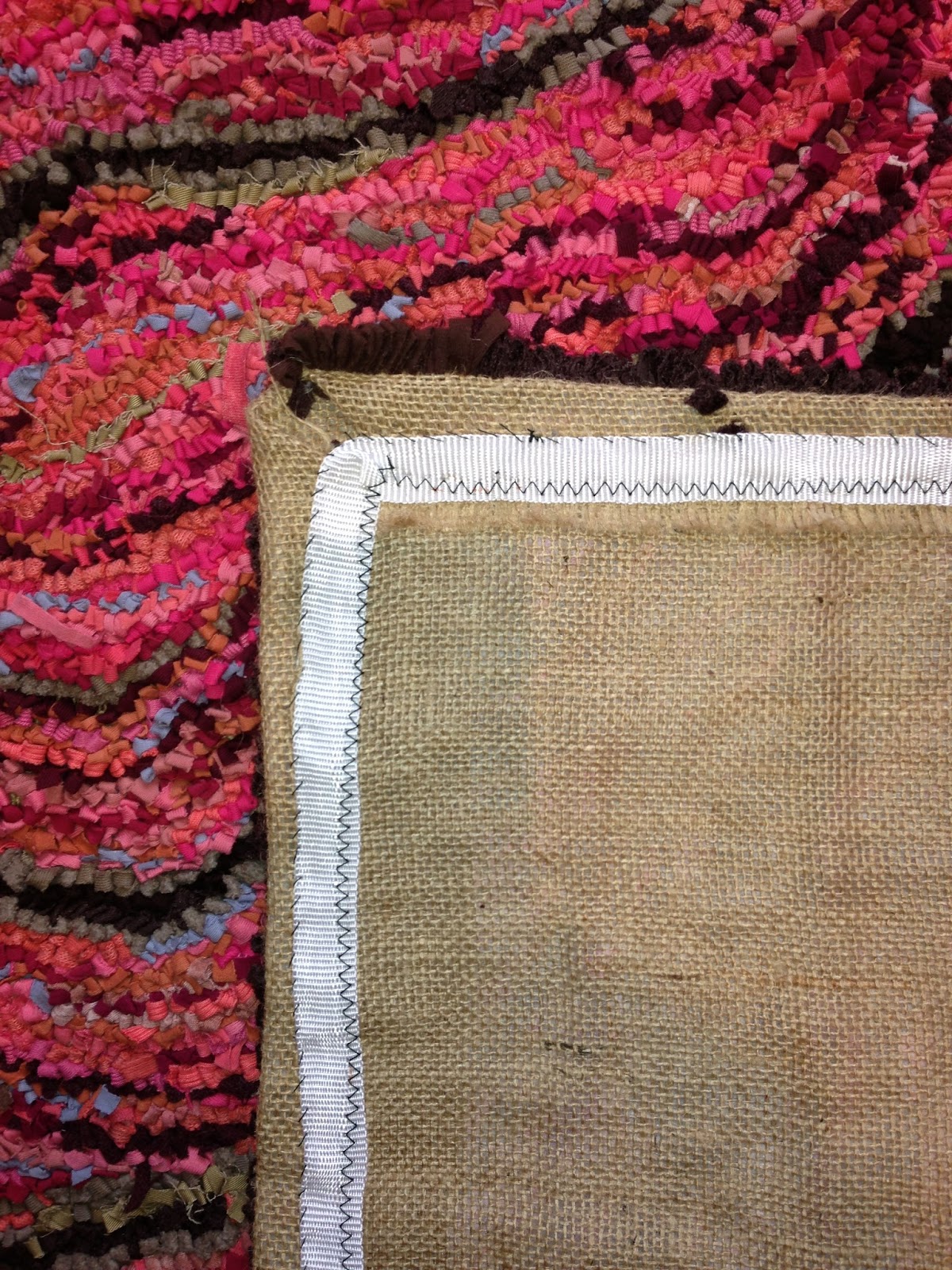 Sarah's Rags: THE BIG PINK AND ORANGE AND BROWN WAVY LINE RUG IS ...