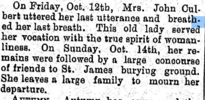 Culbert Family History: John Culbert & Mary Ward in St. James Cemetery ...