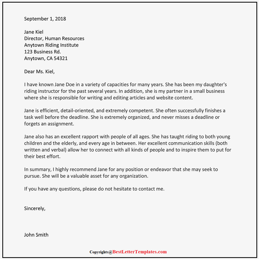 Sample Character Reference Letter For A Friend Template ~ Resume Letter