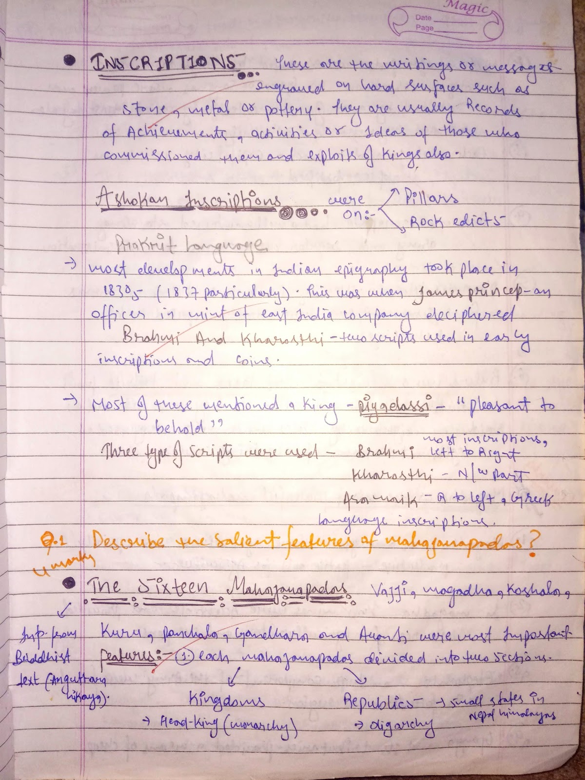 Handwritten notes of Kings, Farmers and Towns- History - Class 12th ...