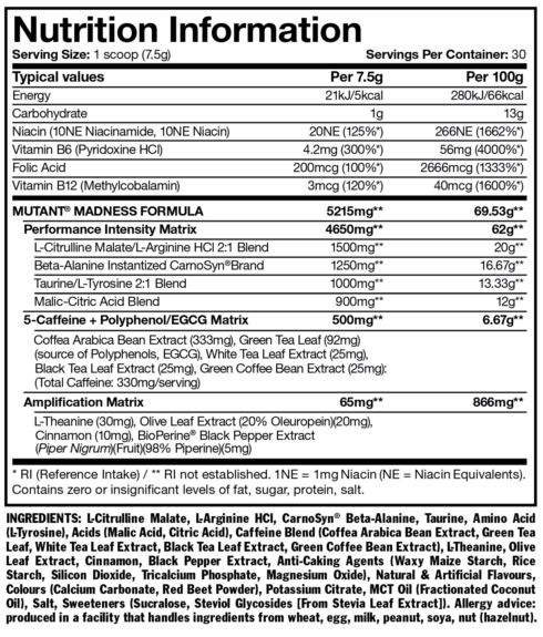 SUPLEMENTOS DEPORTIVOS: MUTANT MADNESS 225 GRAMOS