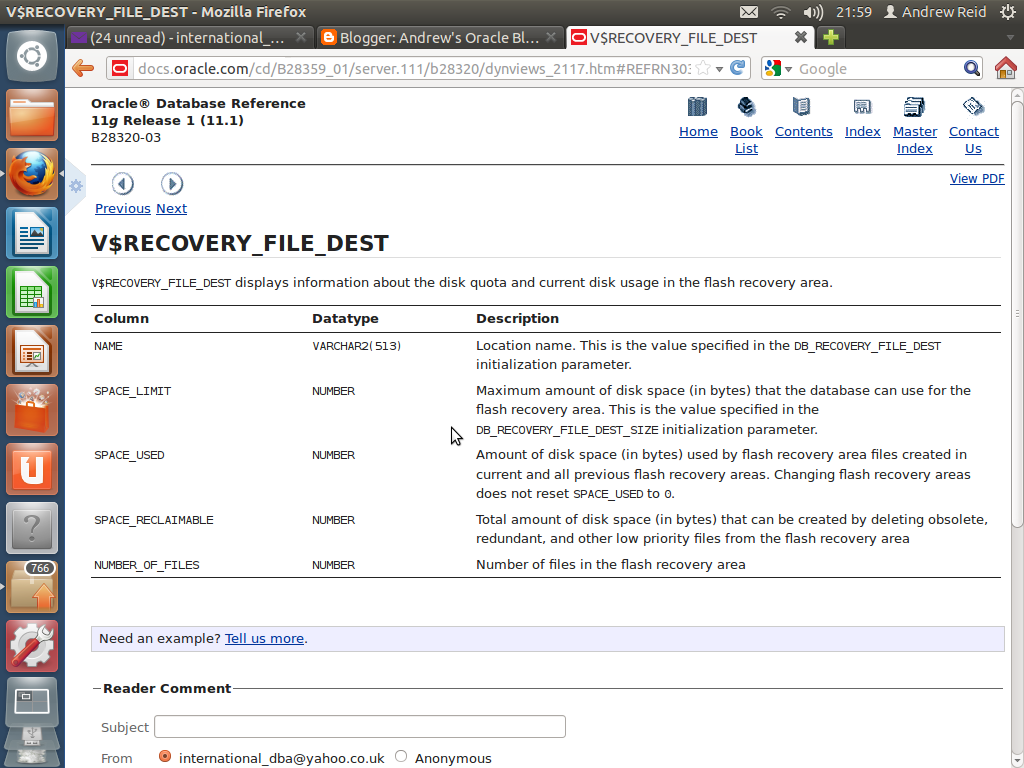 Andrew S Oracle Blog V Recovery File Dest