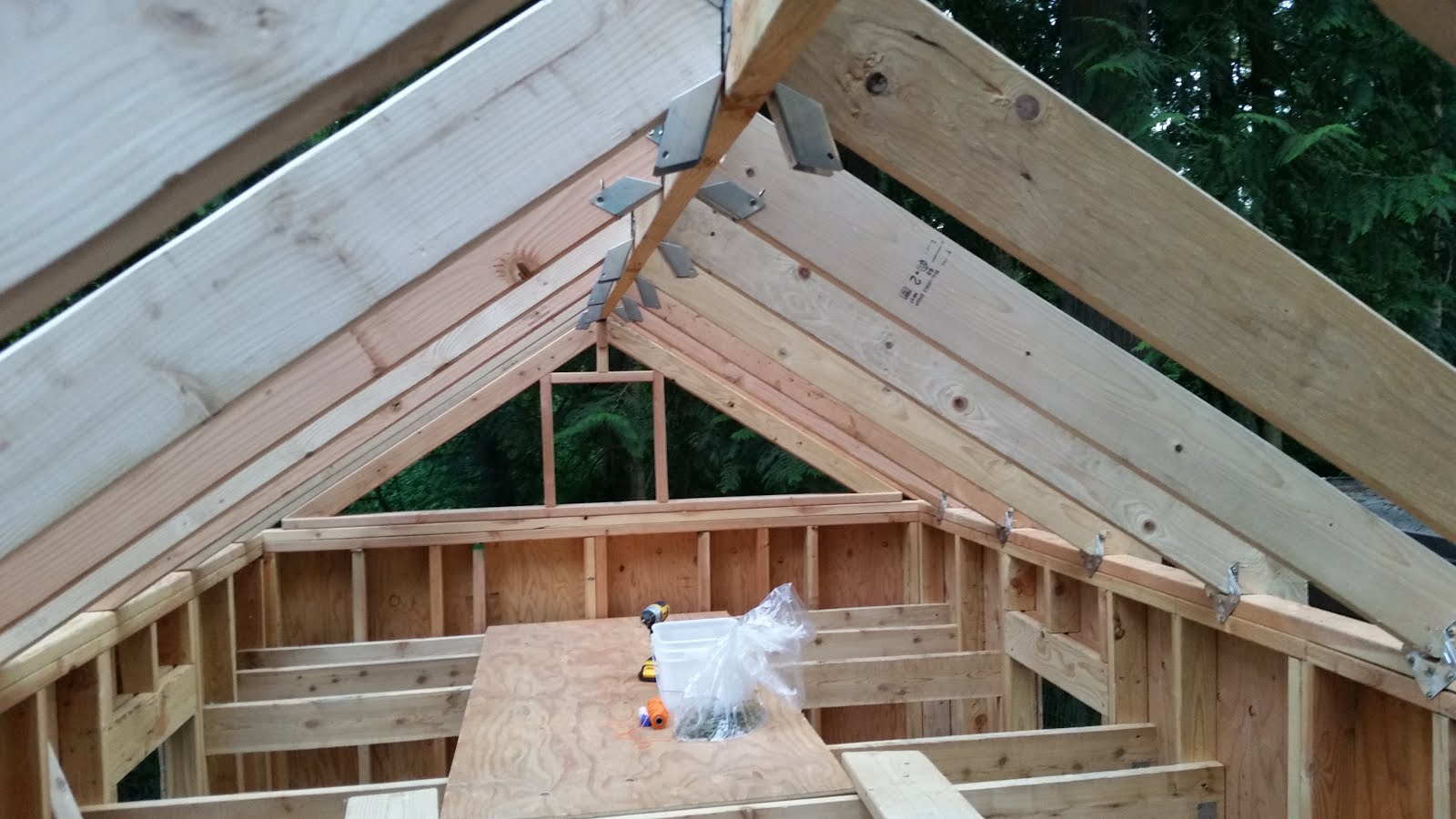 Misanthrope Manor: sheathing, rafter ties, and rafter install