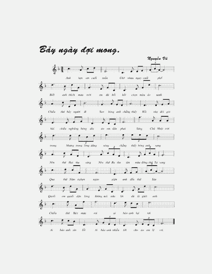 Sheet Music Free Sheet Piano For You ~ Sheet Nhạc Bài Bảy Ngày Đợi Mong