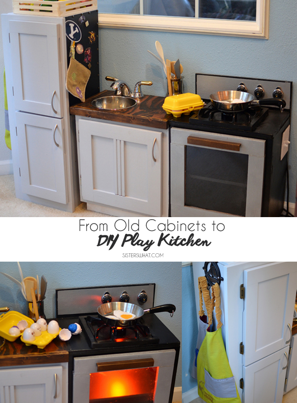 DIY Kids Play Kitchen from old Cabinets - Sisters, What!