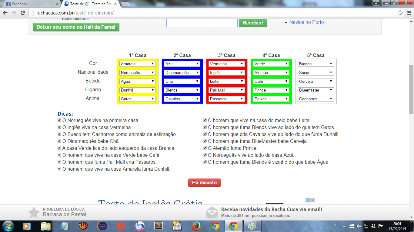 Feio é Tu : Teste de QI de Einstein - Eu CONSEGUI \O/ [ teste resolvido ]