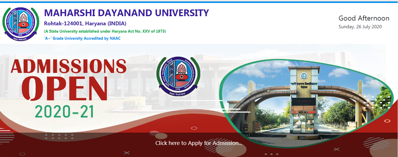 MDU Rohtak University Online Admission 2020