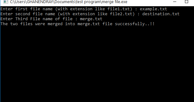 C++ Program to Merge Two Files Into Third File Using File Handling