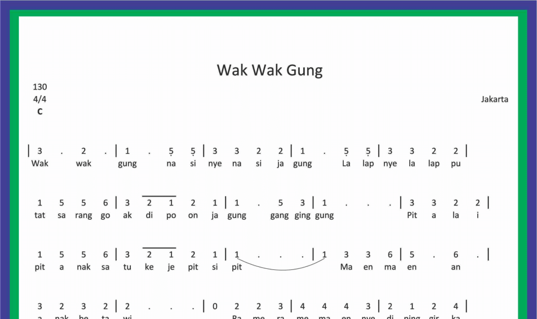 Not Angka Lagu Wak Wak Gung - SEKITAR MUSIK