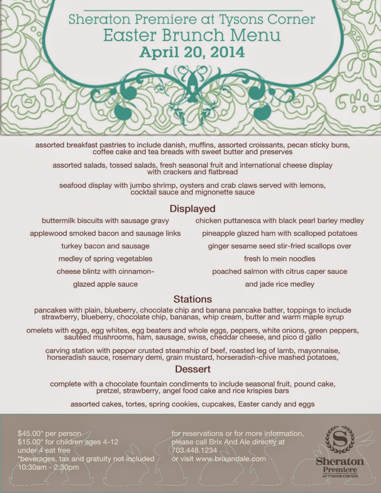 Easter Brunch Offered at Sheraton Premiere at Tysons Corner, Sunday ...