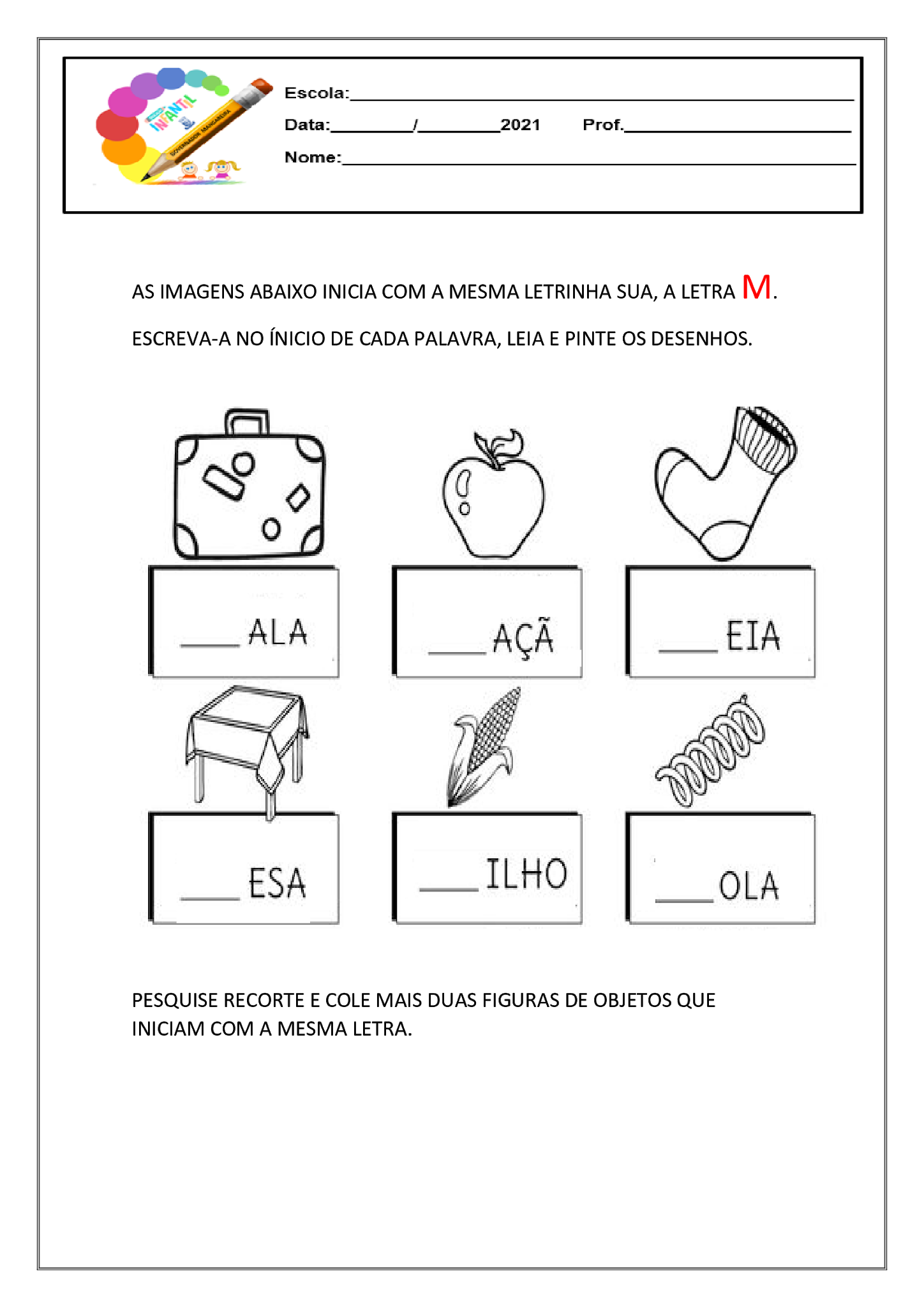 Educação Infantil: LETRA INICIAL - A proposta é montar para cada ...