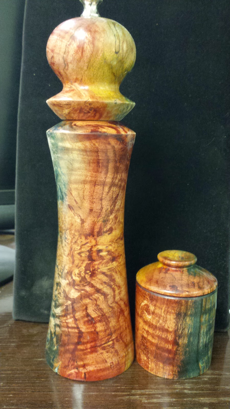 A favorite project of a custom peppermill, from spalted Maple.