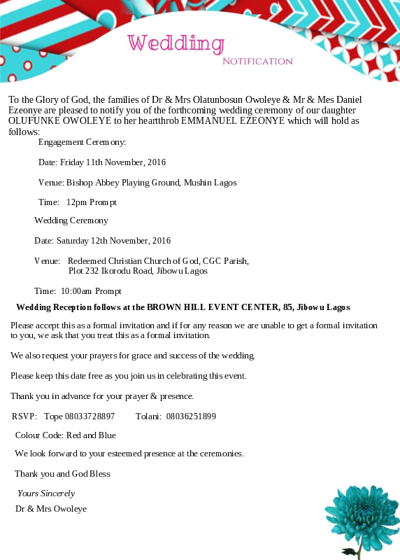 Wedding Notification Letter Sample - Birthday Letter