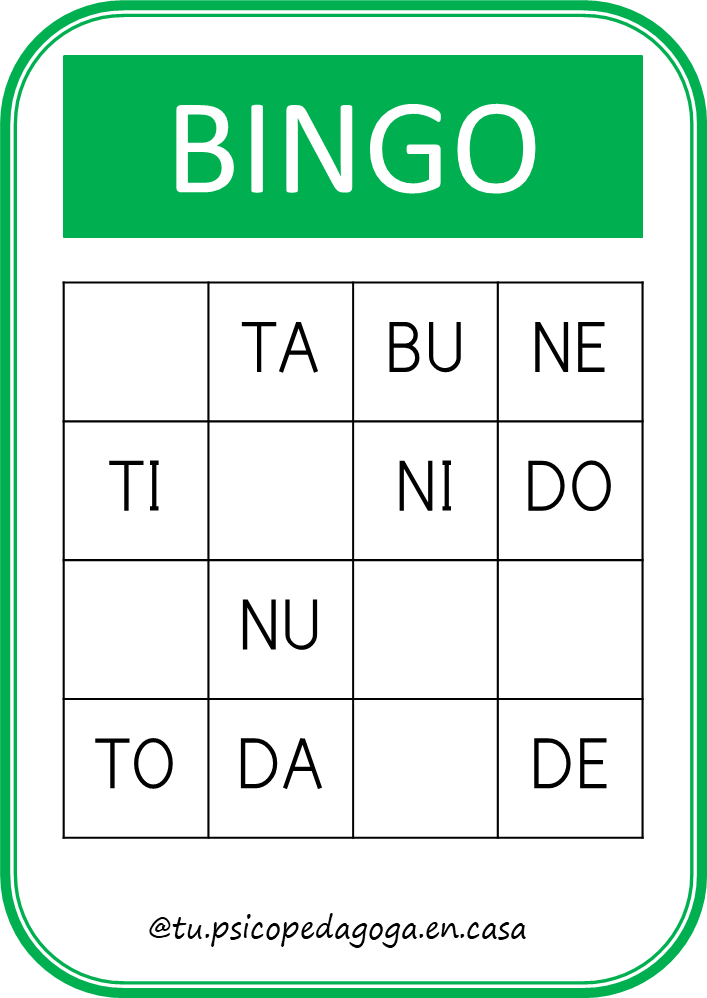 Tu Psicopedagoga en Casa: Bingo de silabas