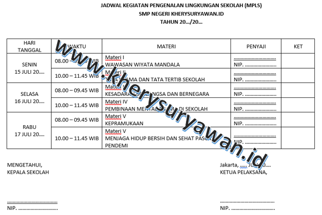 Contoh Jadwal MPLS Tahun 2023/2024 - Kherysuryawan.id