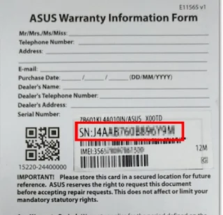 Berikut SN yang berbentuk stiker di tempat pada kartu garansi.
