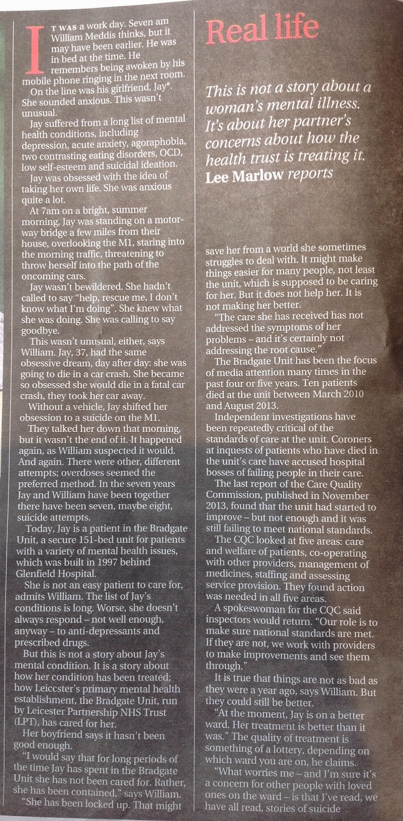 Failing Mental Health Services: Article regarding Bradgate Unit ...