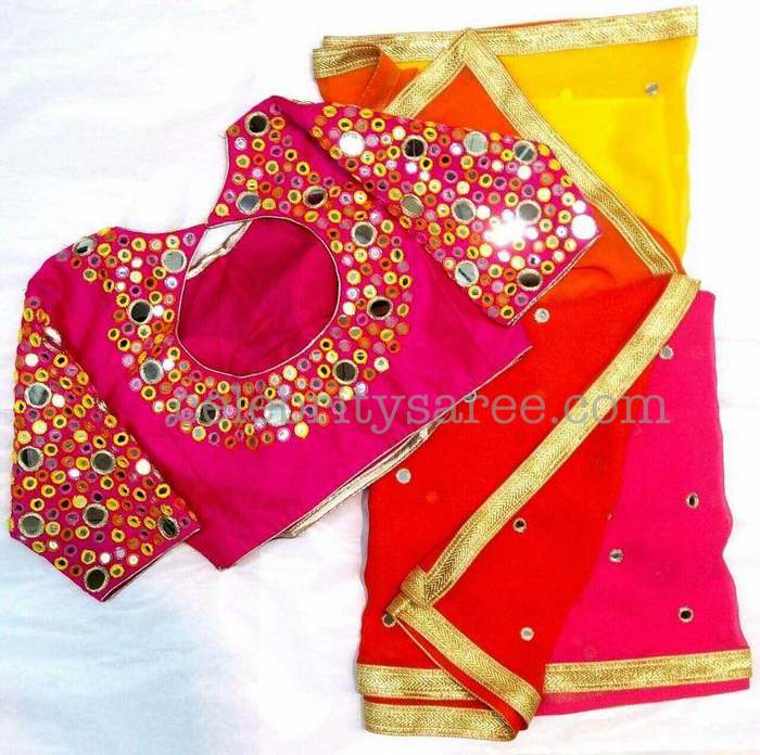 Mirror work Blouses with Simple Saris - Saree Blouse Patterns