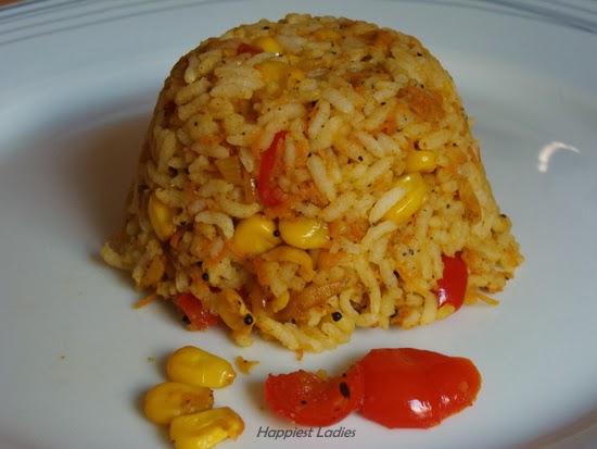 Red Capsicum and American Corn Rice Recipe - Happiest Ladies