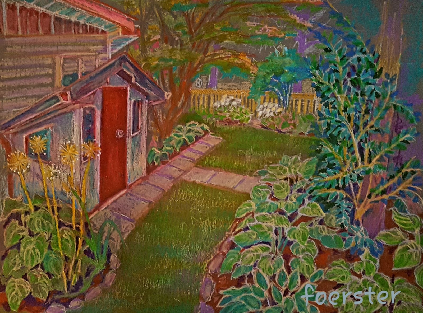 Sketching my Garden with oil pastel by Sue Foerster