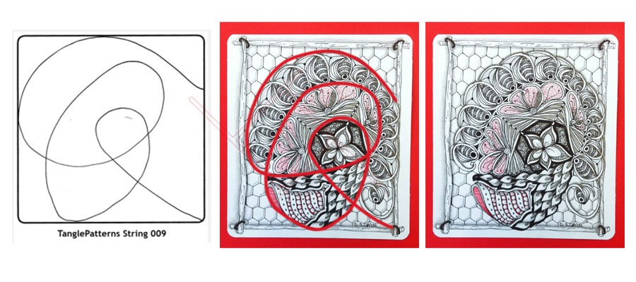 Zentangle along the strings: String 6-10