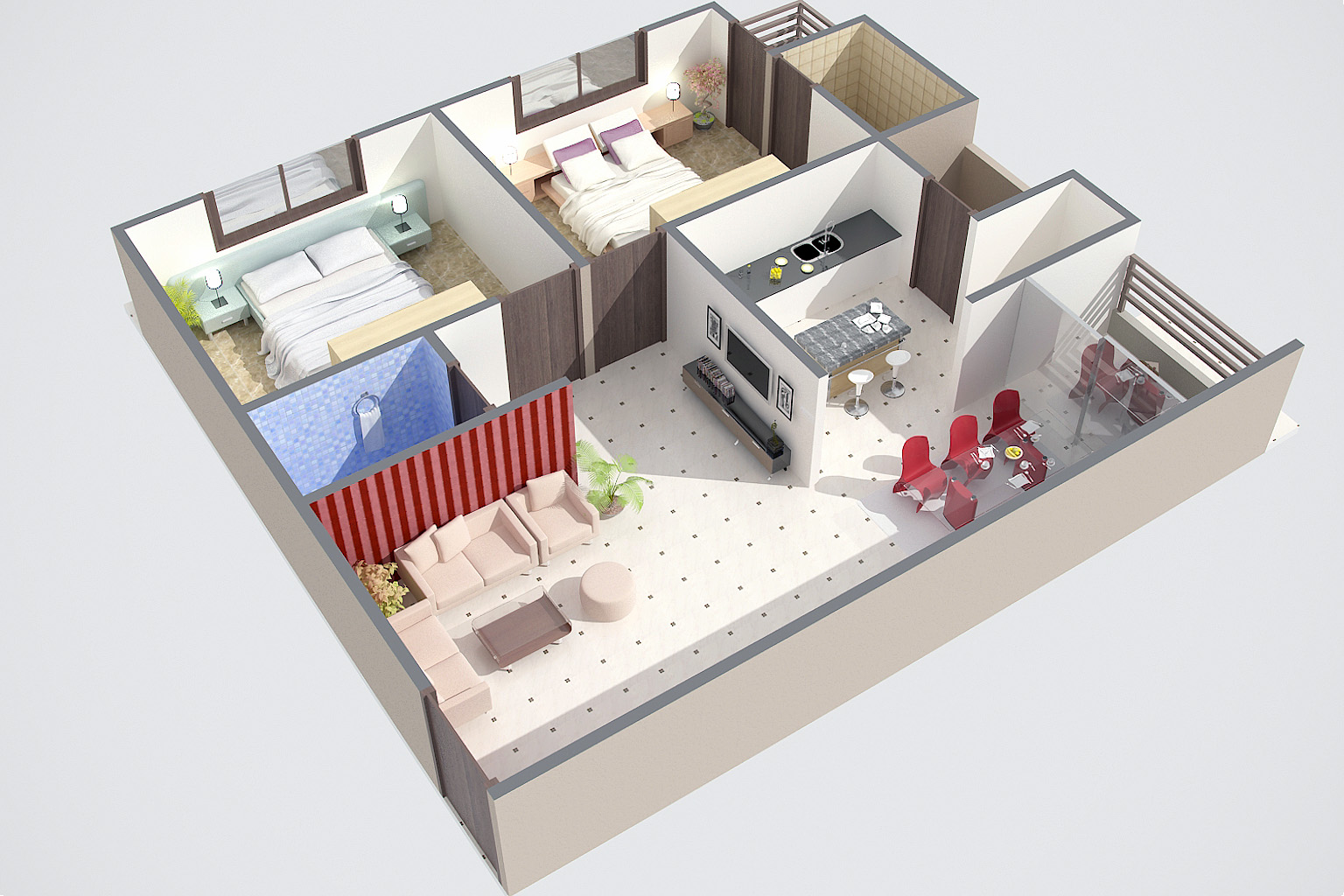 Sectional 3D Interior View of an Apartment. - Narendra Aliani